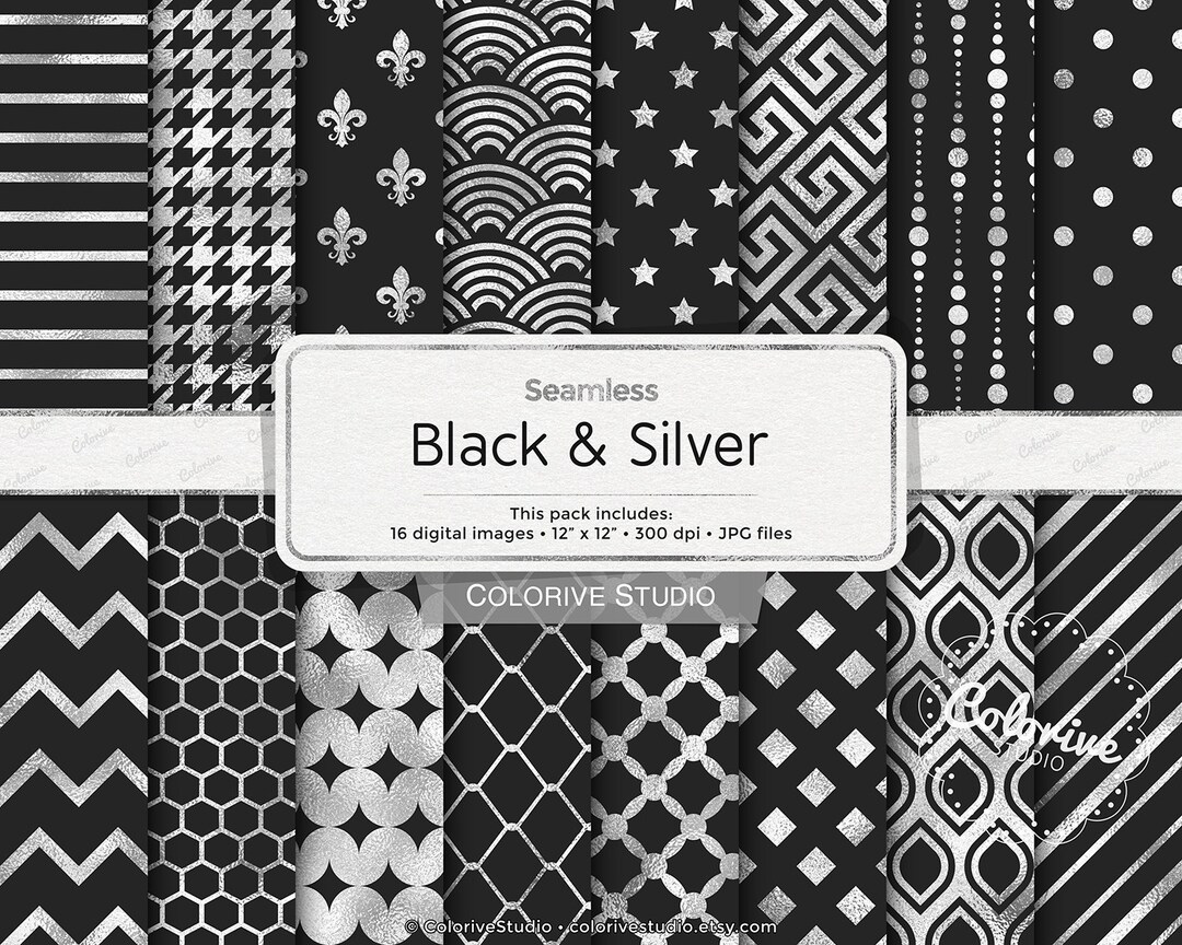 Black and Silver Digital Papers Seamless Geometric Silver - Etsy
