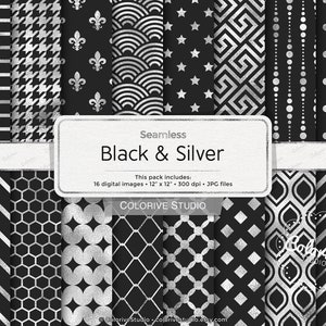 Black and Silver Digital Papers Seamless Geometric Silver - Etsy