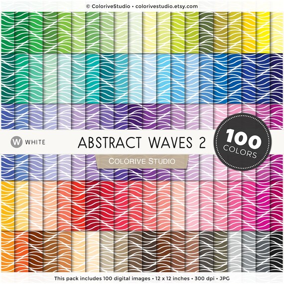 Abstract Waves 2 Digital Paper 100 Rainbow Colors White Waves | Etsy