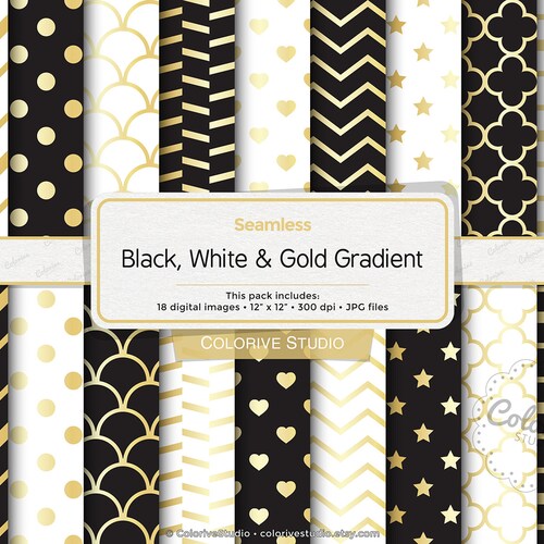 Black White & Gold Digital Papers White and Gold Black and - Etsy