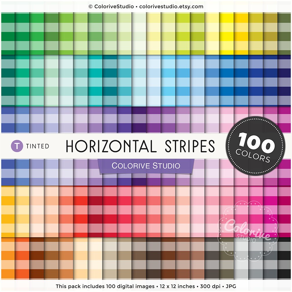 Tinted Horizontal Stripes Digital Paper 100 Rainbow Colors - Etsy