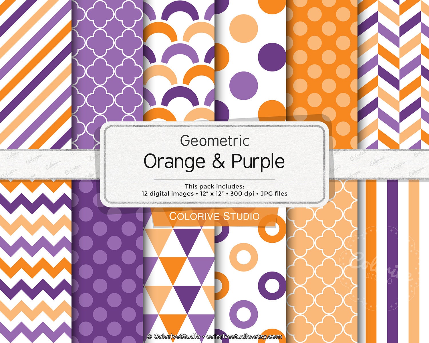 Orange & Purple Digital Paper Polka Dot Chevron Stripes Scales - Etsy
