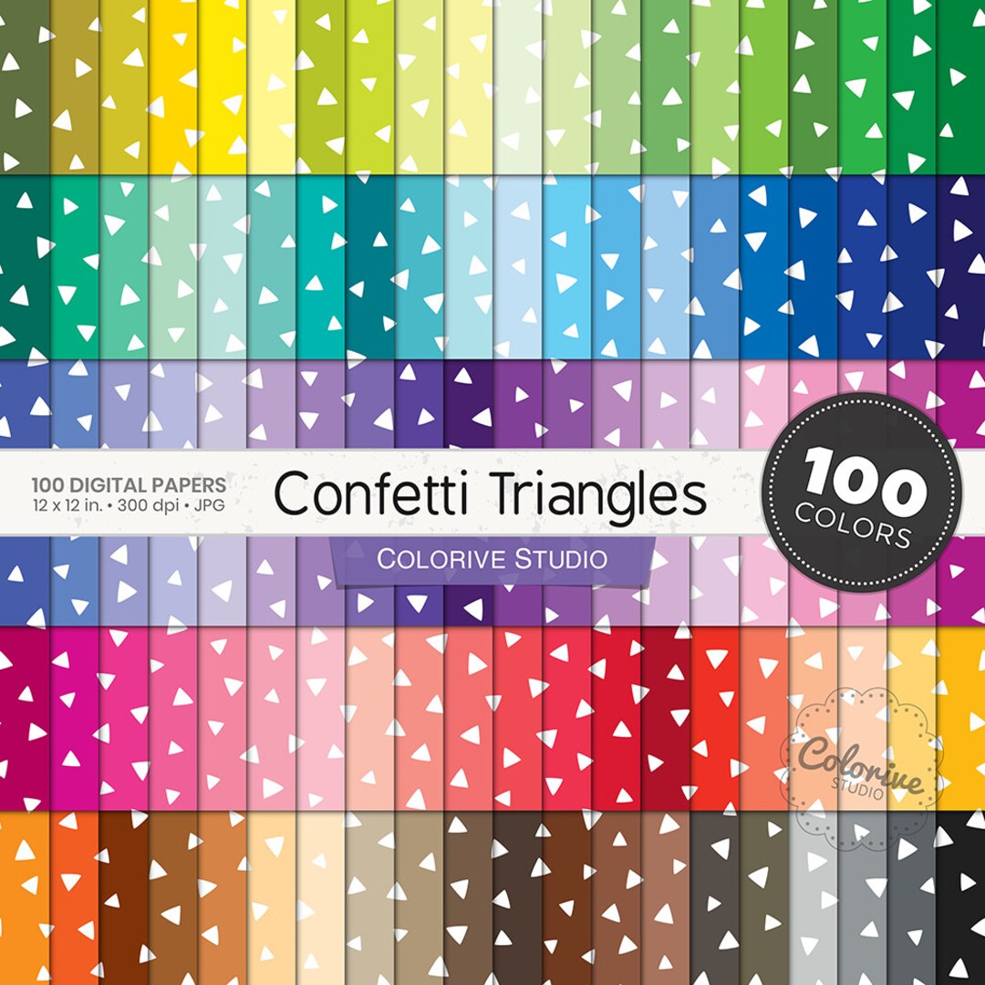 Confetti Triangles Digital Paper 100 Rainbow Colors Fun White - Etsy