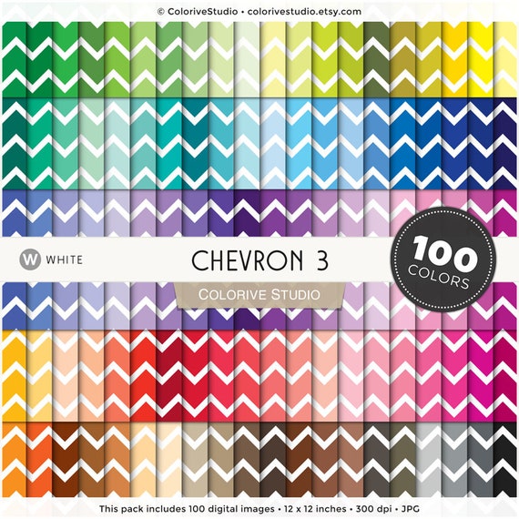 Chevron 3 digital paper 100 rainbow colors thin white chevron | Etsy