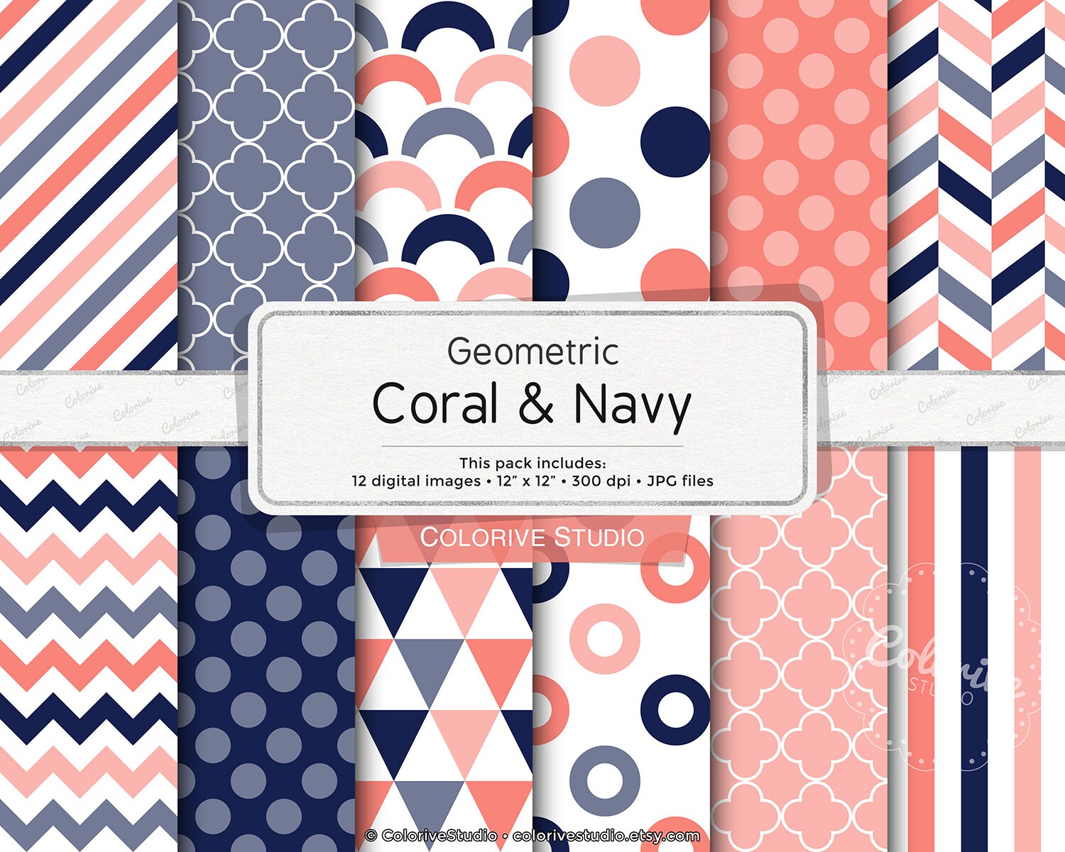 Coral And Navy Chevron Pattern