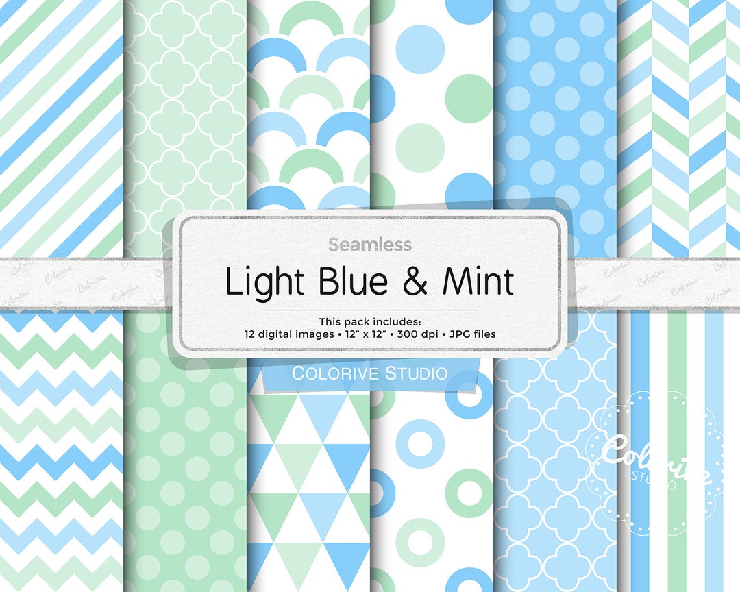 Light Blue & Mint Digital Paper Polka Dot Chevron Stripes Scales ...