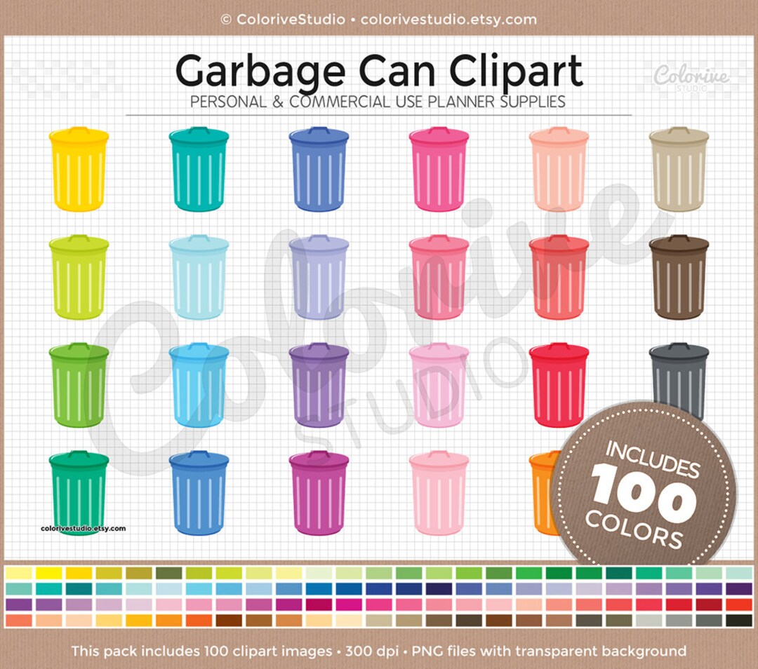 100 Garbage Can Clipart Rainbow Colors Trash Bin Container - Etsy