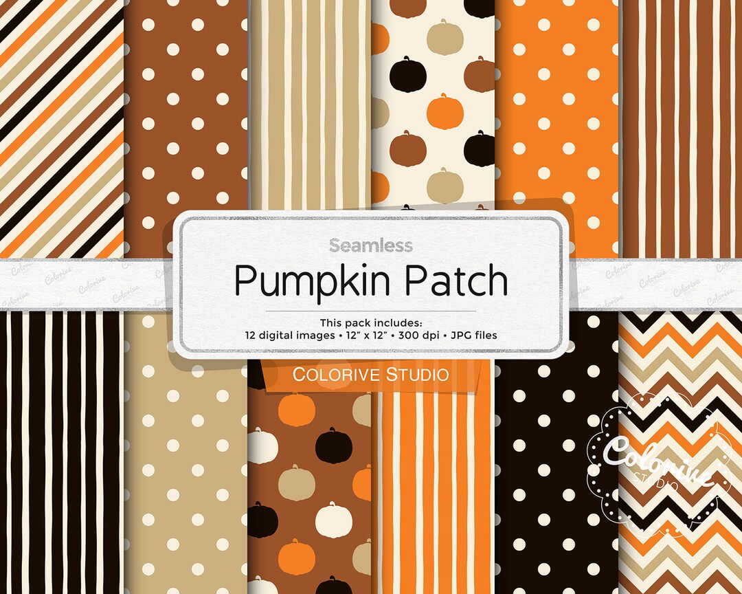 Pumpkin Patch Digital Paper, Pumpkin Pattern in Brown Orange Black ...