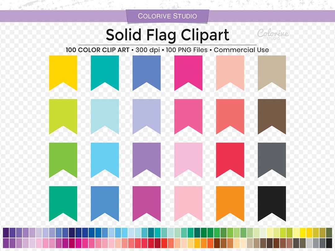 100 Flag Clipart in Rainbow Colors Solid Color Bunting Flags Png ...