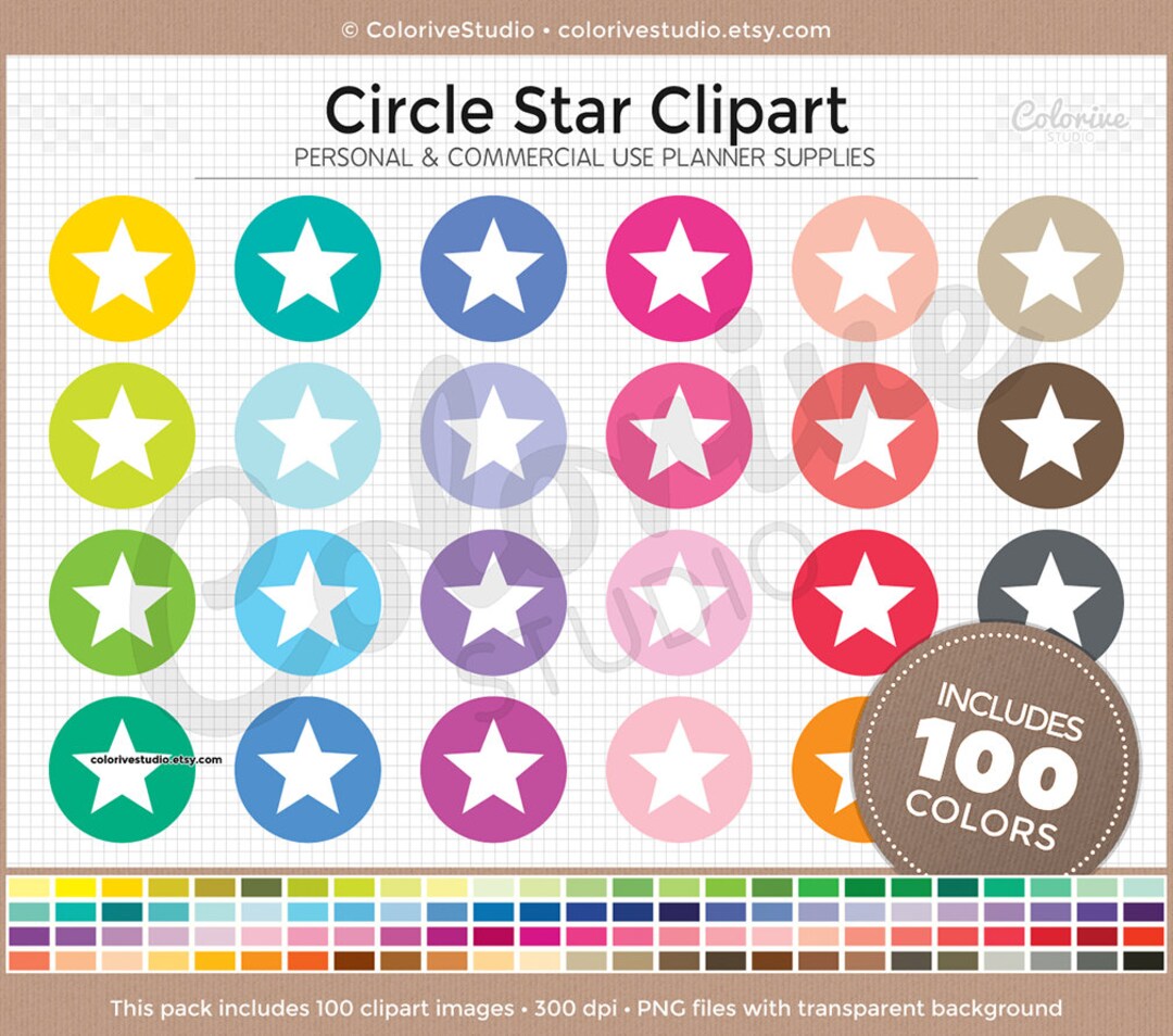 100 Circle Star Clipart in Rainbow Colors Circle Star Icon - Etsy