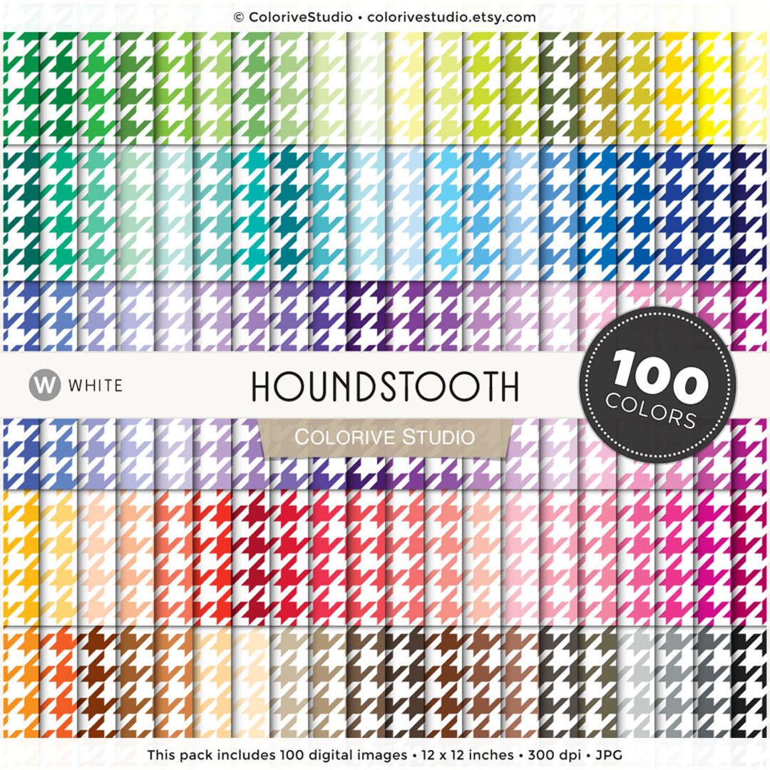 Houndstooth Digital Paper 100 Rainbow Colors White Hounds - Etsy