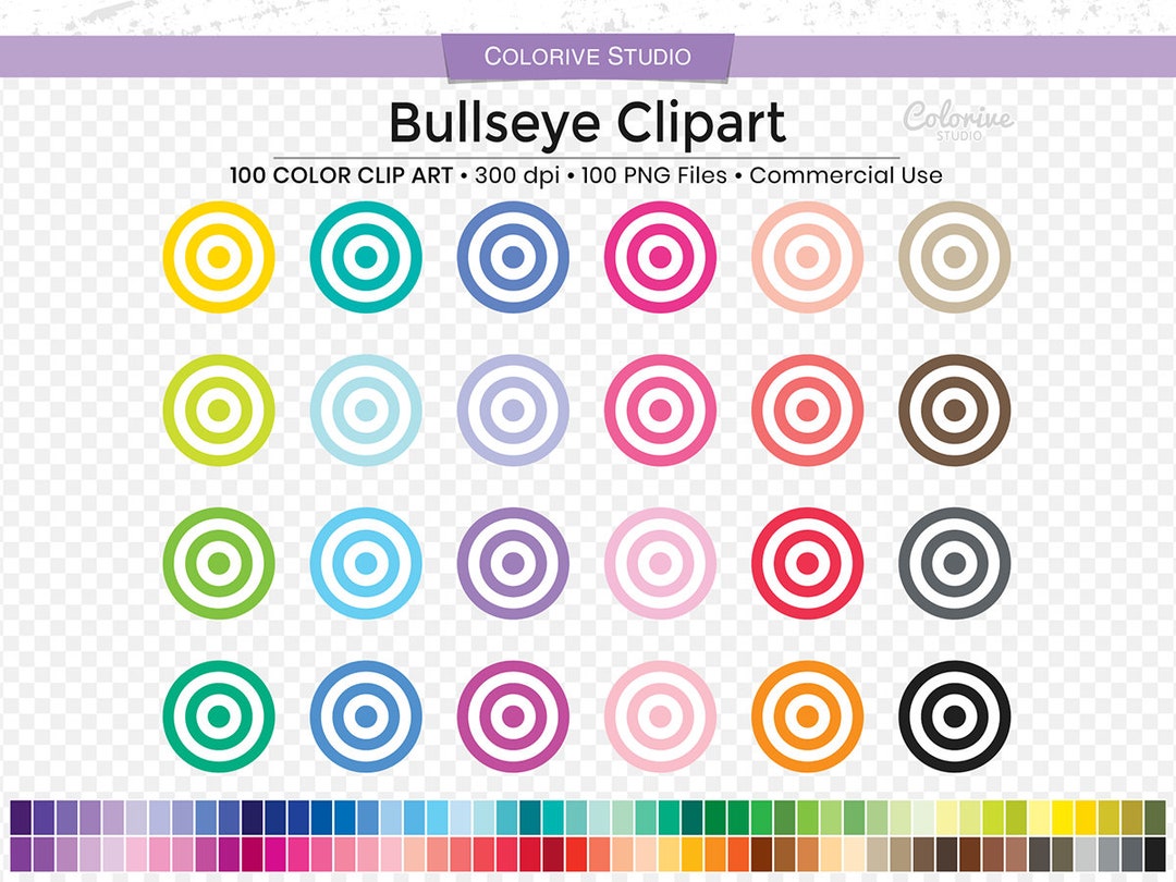 100 Bullseye Clipart in Rainbow Colors Target Circles Png Illustration ...