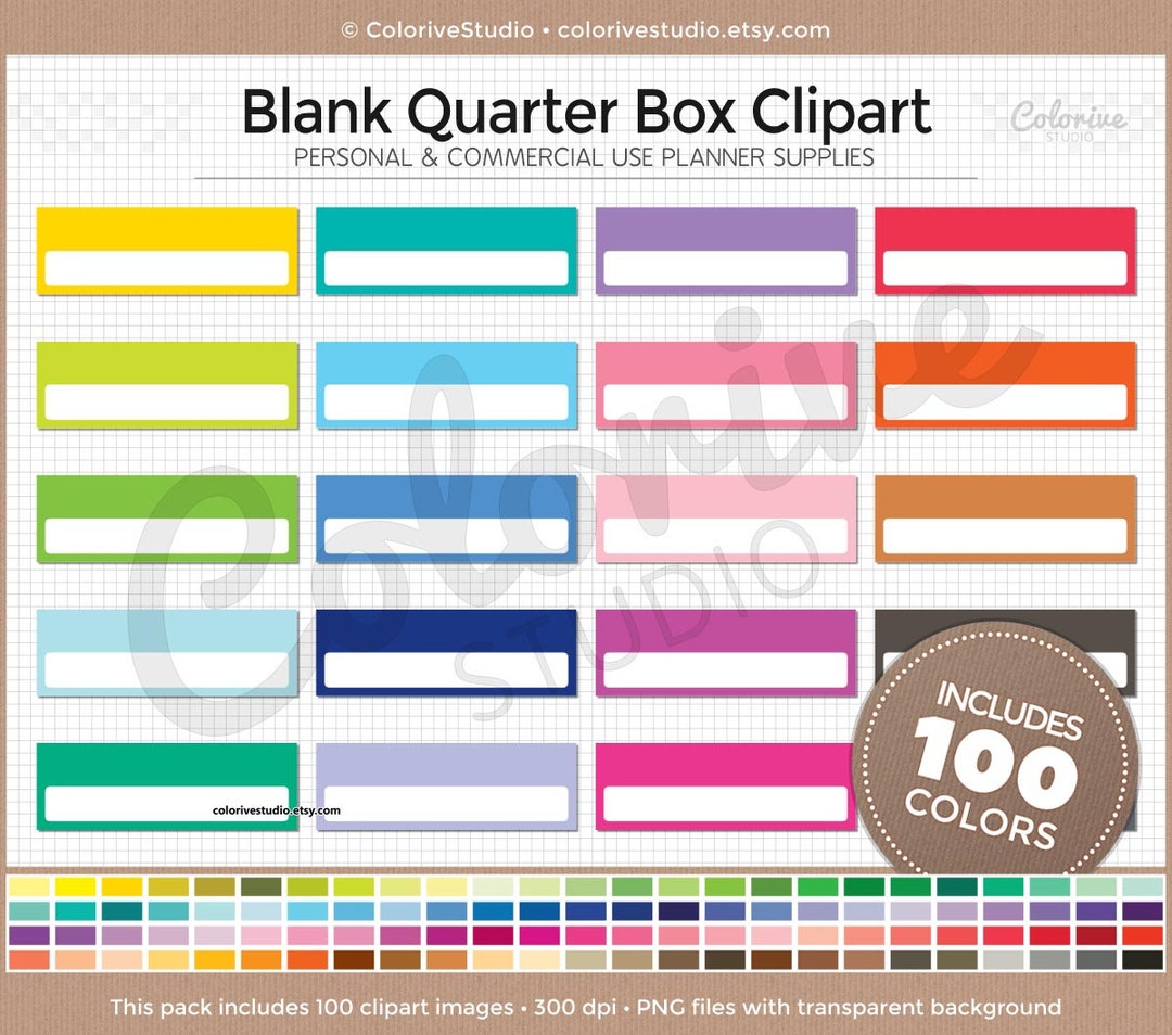 100 Blank Quarter Box Planner Clipart Solid Empty Blank Erin - Etsy