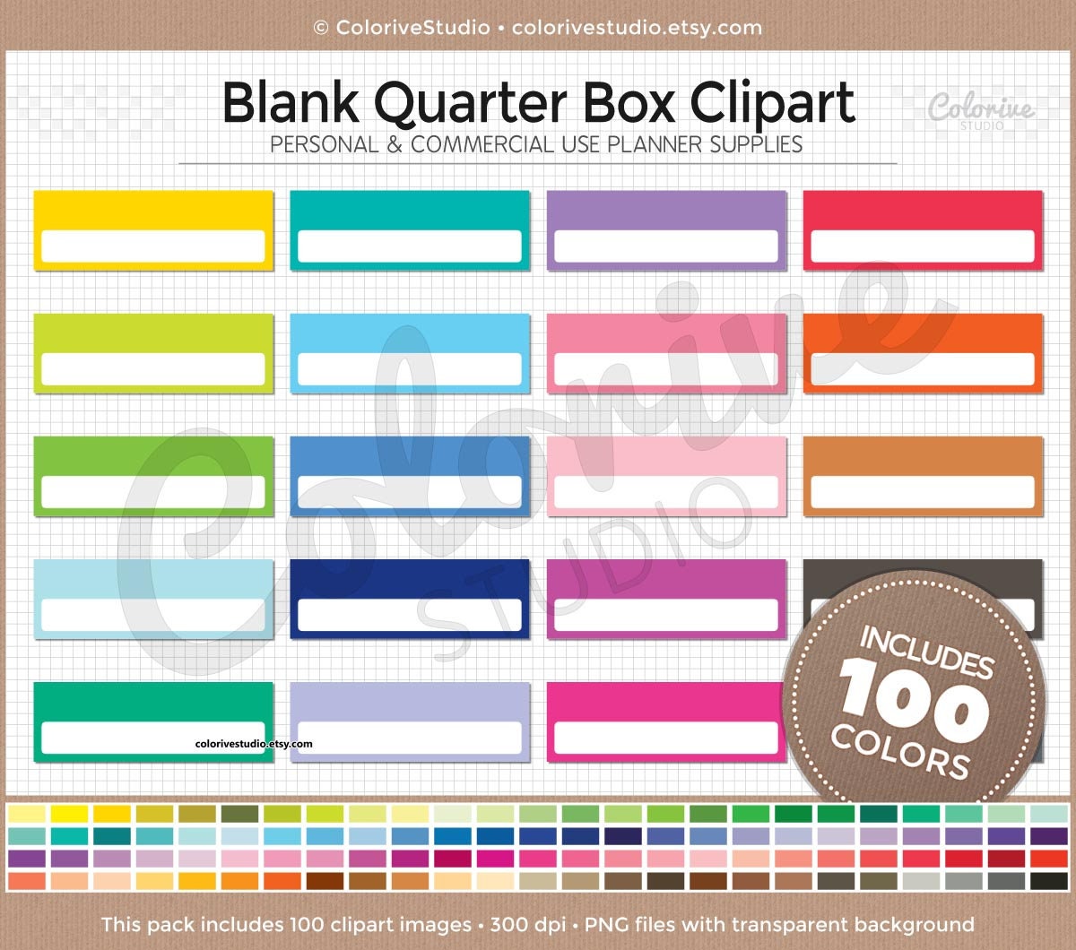 100 Blank Quarter Box Planner Clipart Solid Empty Blank Erin | Etsy
