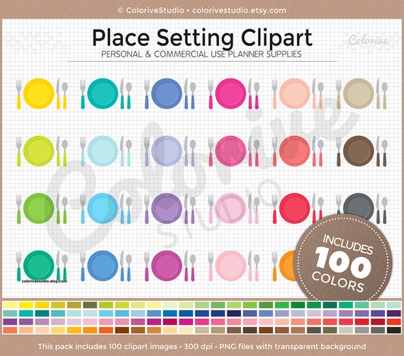 100 Place Setting Clipart in Rainbow Colors Table Plate | Etsy