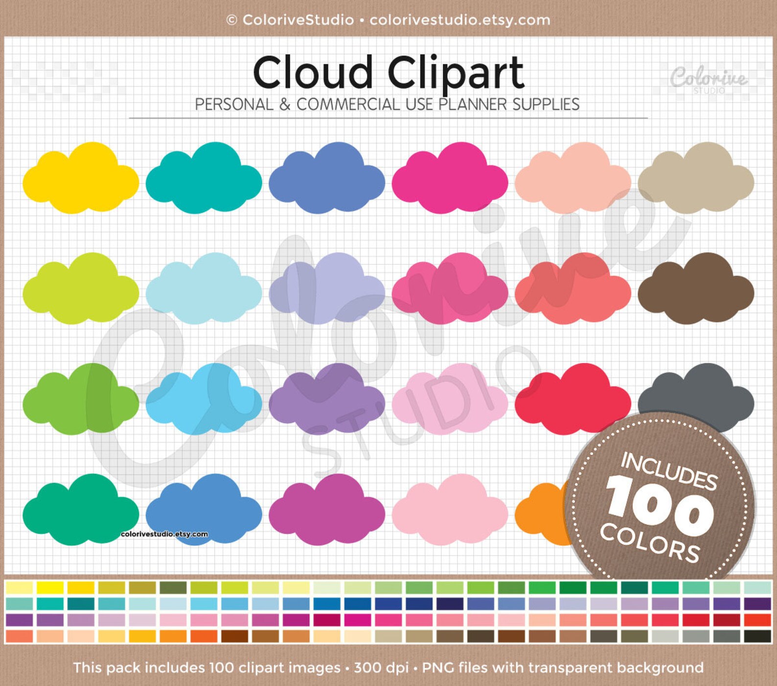 100 Cloud Clipart Rainbow Colors Fun Solid Color Clouds Simple - Etsy