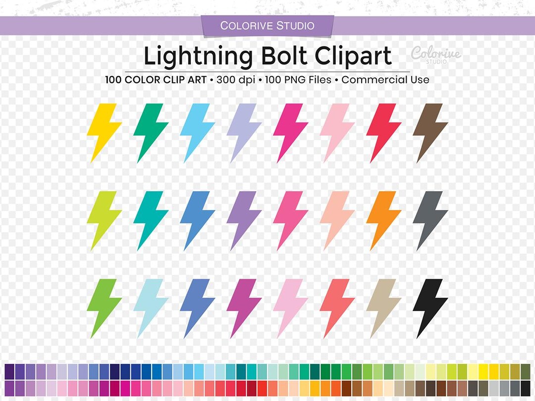100 Lightning Bolt Clipart Rainbow Colors Fun Energy Ray Png ...
