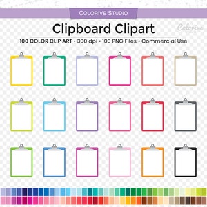 100 Clipboard Clipart in Rainbow Colors Clipboard School Notes Keeper ...