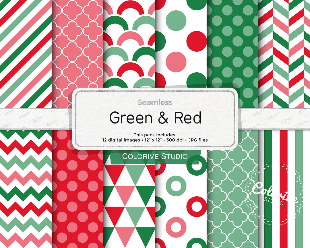 Green & Red Digital Paper Polka Dot Chevron Stripes Scales Christmas ...