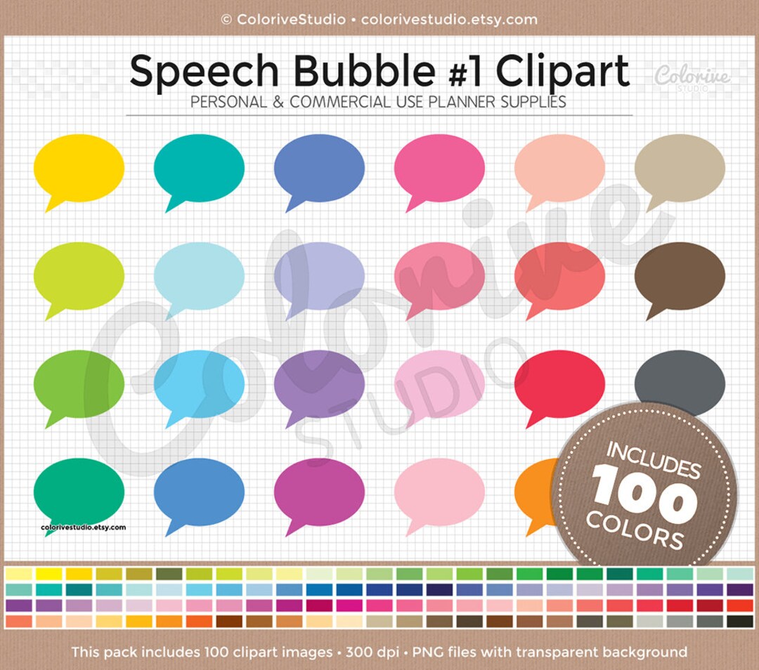 100 Speech Bubble Clipart Rainbow Colors Solid Word Bubbles - Etsy