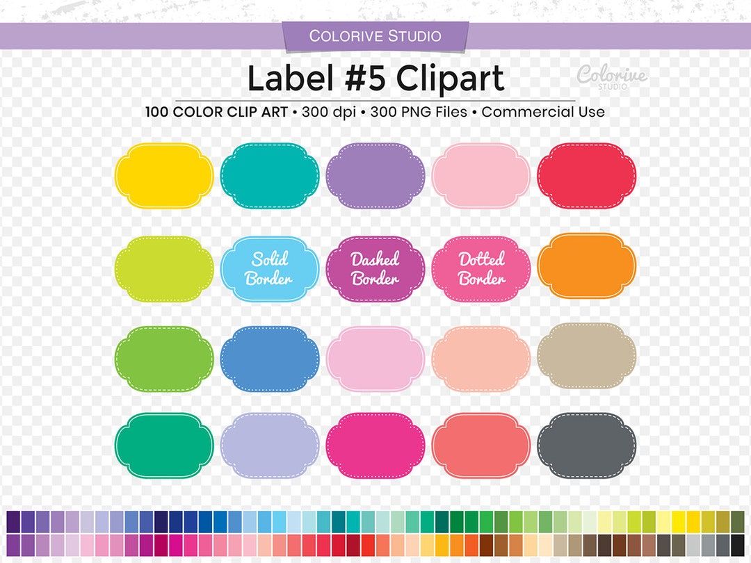 300 Label Clipart in Rainbow Colors With Solid, Dashed and Dotted White ...