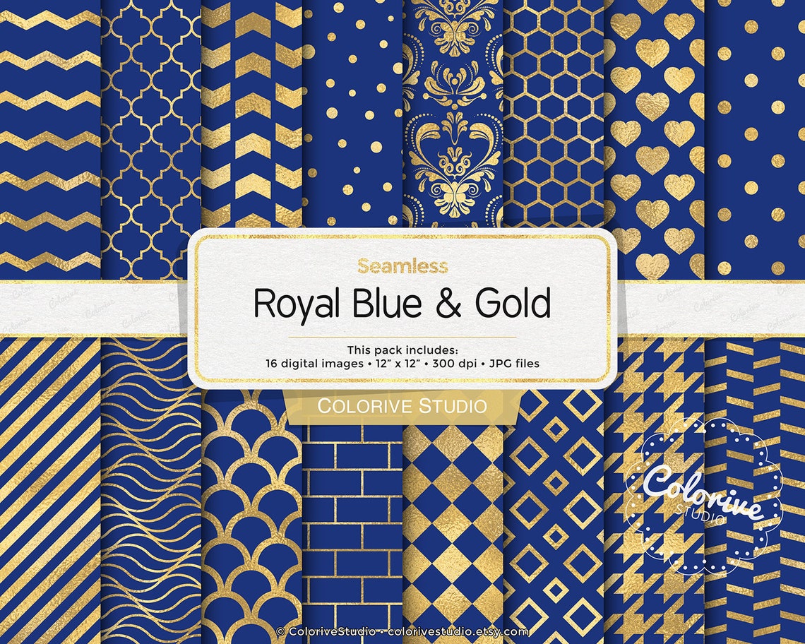 Royal Blue and Gold Digital Paper Seamless Elegant and - Etsy