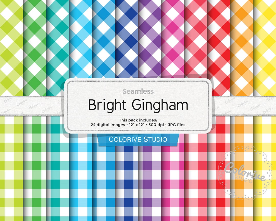 Bright Gingham Digital Paper, Diagonal and Straight Gingham Pattern in ...