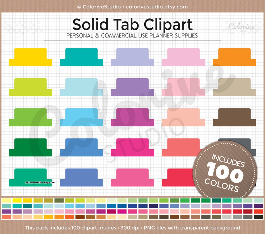 100 Solid Tab Clipart in Rainbow Colors Solid Blank Tab - Etsy Australia