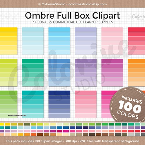 SALE 100 Ombre Full Box Planner Stickers Ombre Clipart Full - Etsy