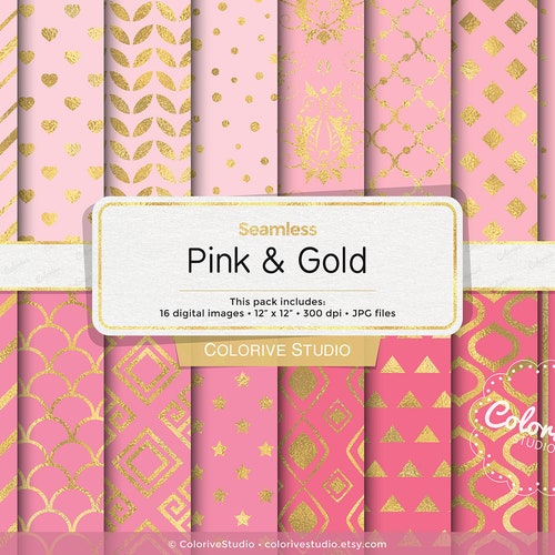 Pink and Gold Glitter Digital Paper Seamless Gold Glitter - Etsy