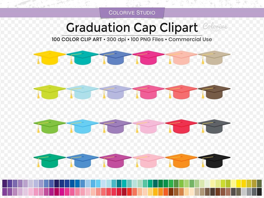 Rainbow Graduation Cap Clipart: 100 PNG Files (digital Download) - Etsy