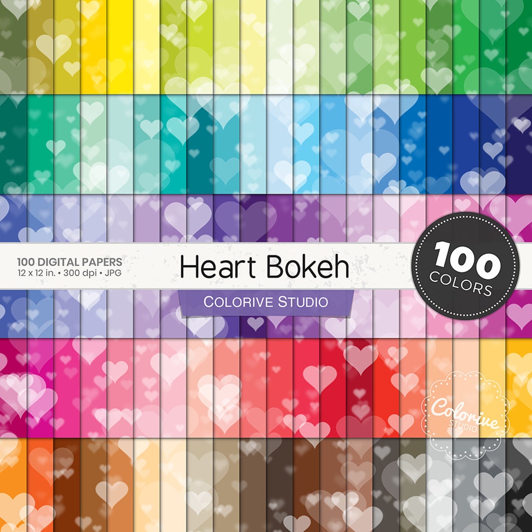 Heart Bokeh Digital Paper: 100 Rainbow Scrapbook Patterns (digital ...