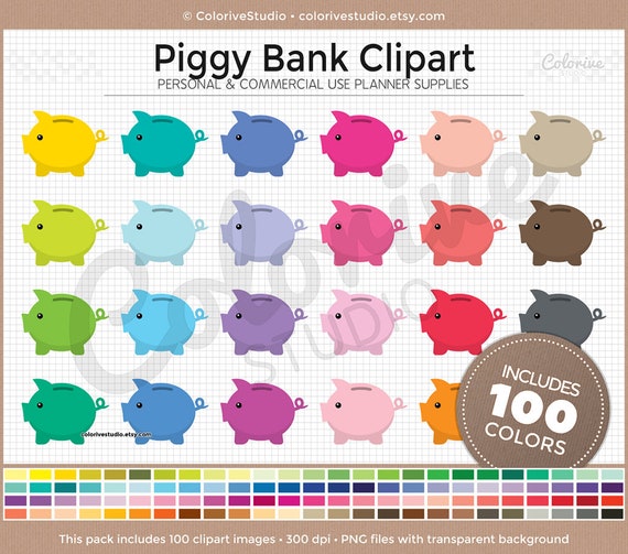 100 Piggy Bank clipart 100 rainbow colors savings finances pay | Etsy