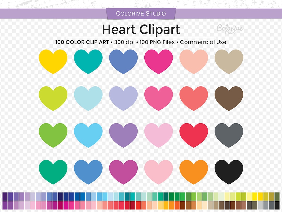100 Heart Clipart Rainbow Colors Cute Flat Hearts Solid Love Clipart ...