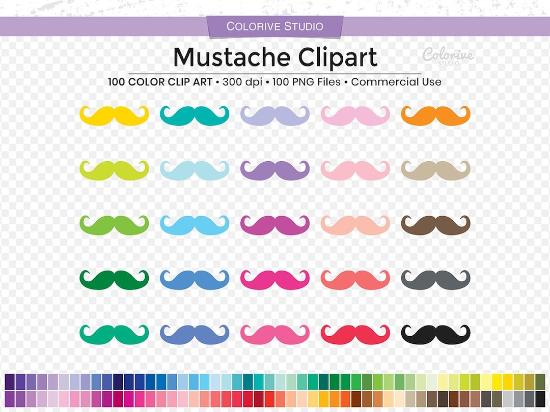 100 Mustache Clipart in Rainbow Colors Gentleman Moustache Png ...