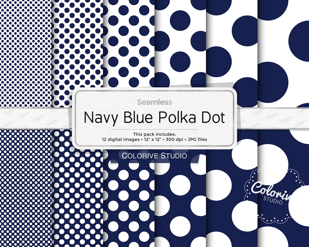 Navy Blue Polka Dot Digital Paper, Small Blue Polka Dot, Big Navy ...