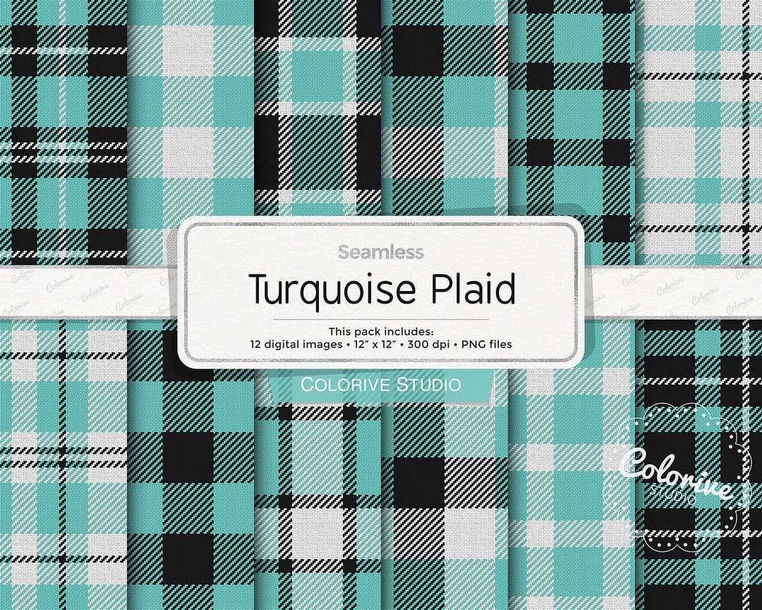 Turquoise Plaid Digital Paper, Plaid, Tartan, Teal, Buffalo, Check ...