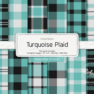 Turquoise Plaid Digital Paper, Plaid, Tartan, Teal, Buffalo, Check ...