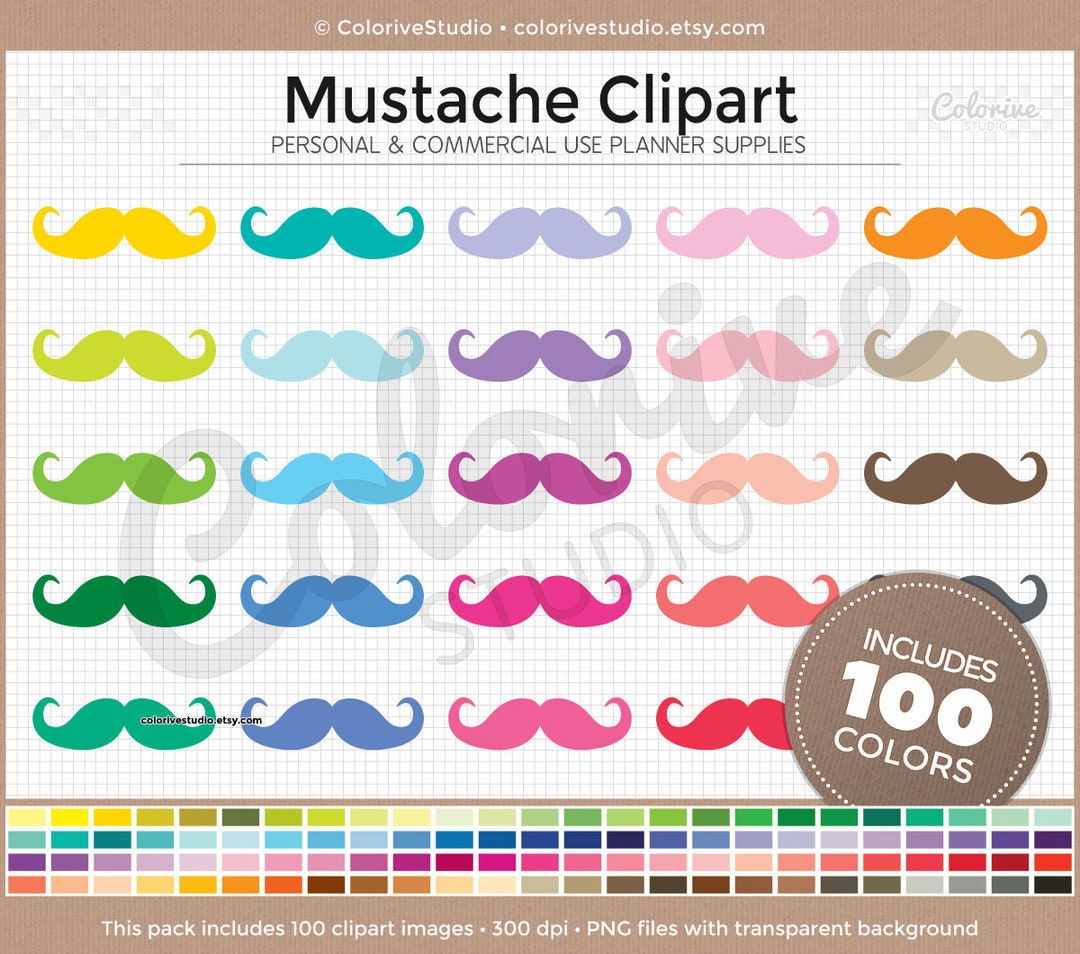 100 Mustache Clipart in Rainbow Colors Gentleman Moustache Png - Etsy
