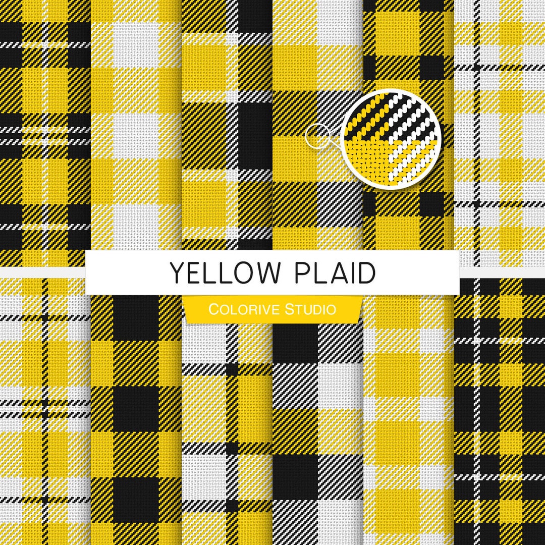 Yellow Plaid Digital Paper Yellow White and Black Checkered - Etsy