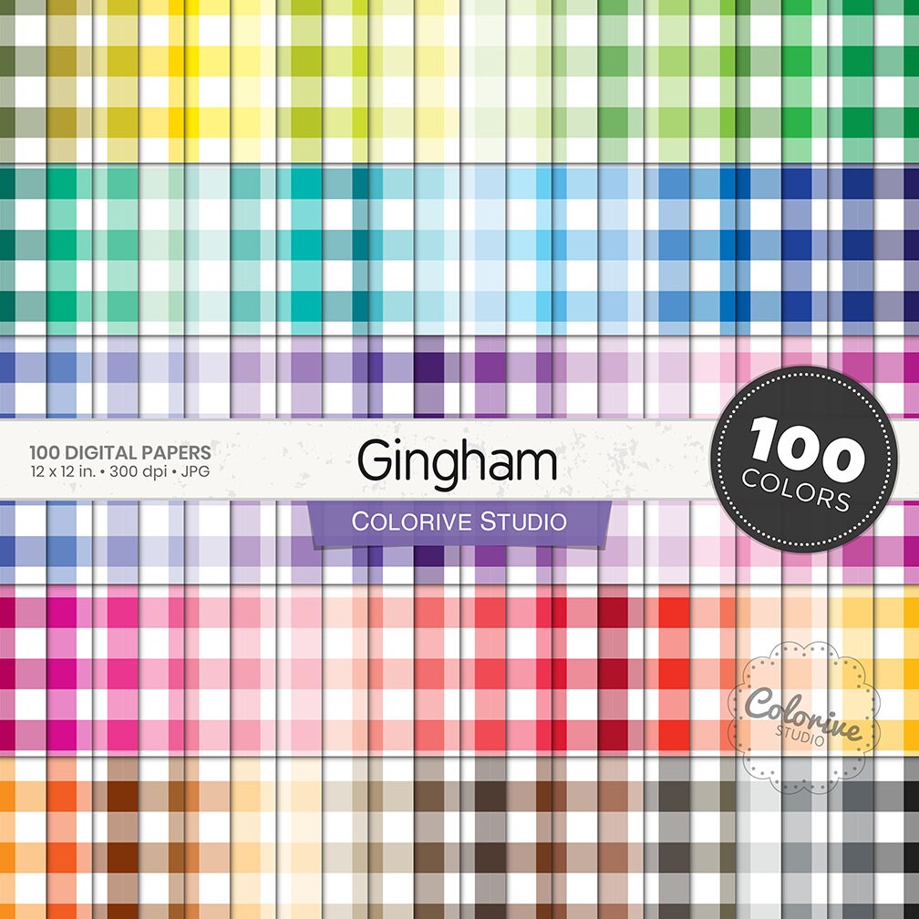 Gingham Digital Paper 100 Rainbow Colors Straight Horizontal Gingham ...
