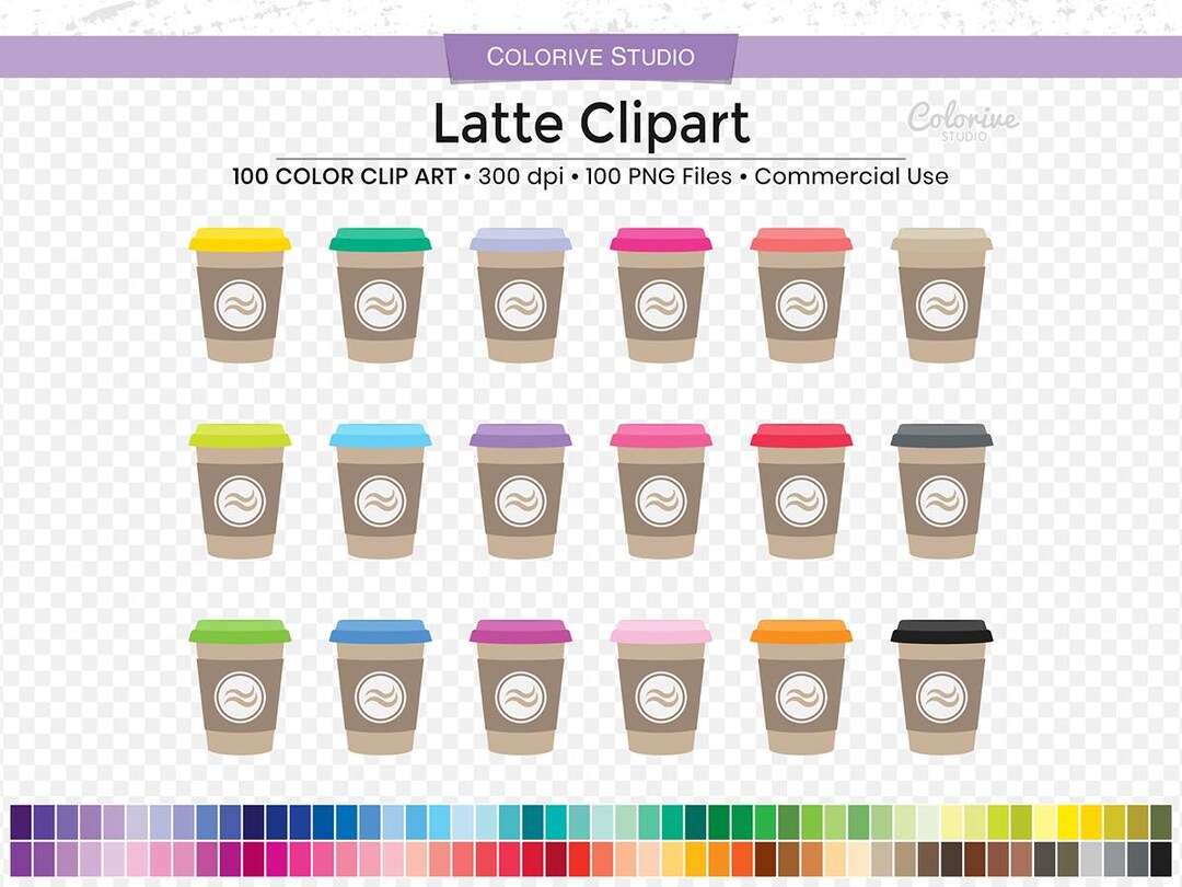 100 Latte Clipart in Rainbow Colors Coffee Milk Hot Cocoa Cup Clipart ...