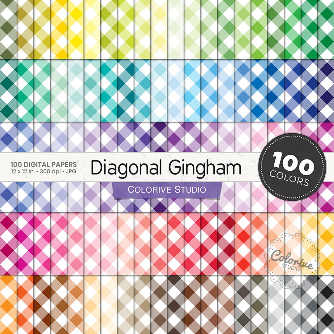 Gingham Digital Paper 100 Rainbow Colors Diagonal Gingham Picnic ...
