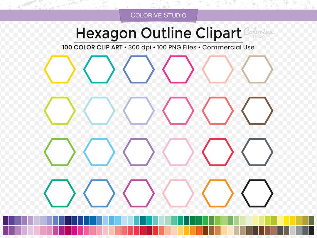 100 Hexagon Outline Clipart in Rainbow Colors Solid Hexagon Basic ...