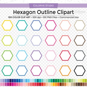 100 Hexagon Outline Clipart in Rainbow Colors Solid Hexagon Basic ...
