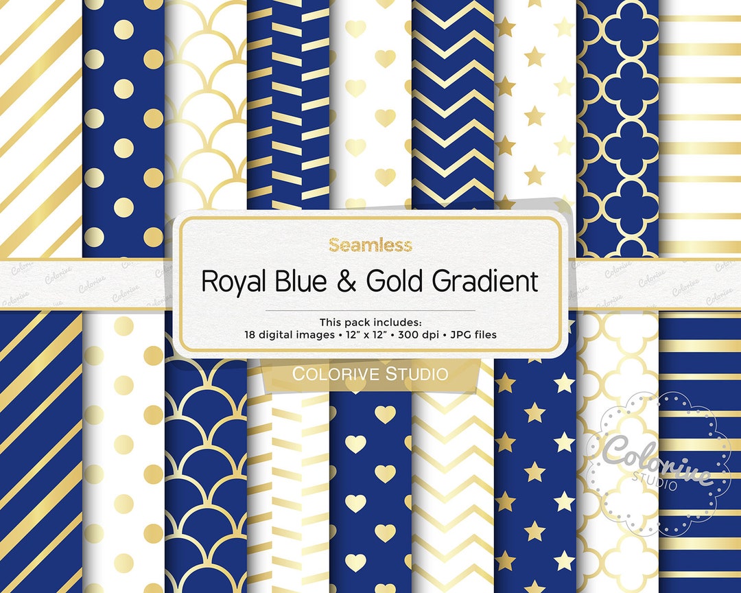 Royal Blue & Gold Digital Paper: Geometric Scrapbook Designs (instant ...