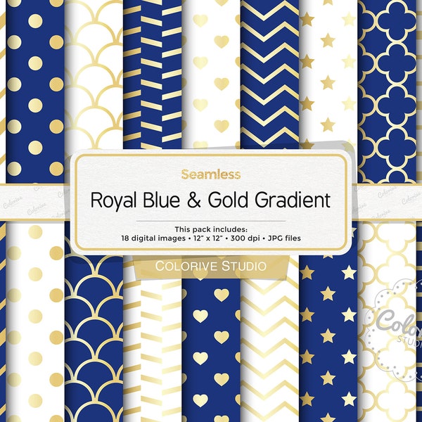 Blue and Gold Digital Paper - Etsy