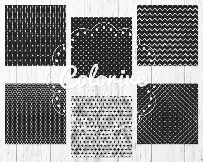 Black and Silver Digital Papers Seamless Geometric Silver - Etsy
