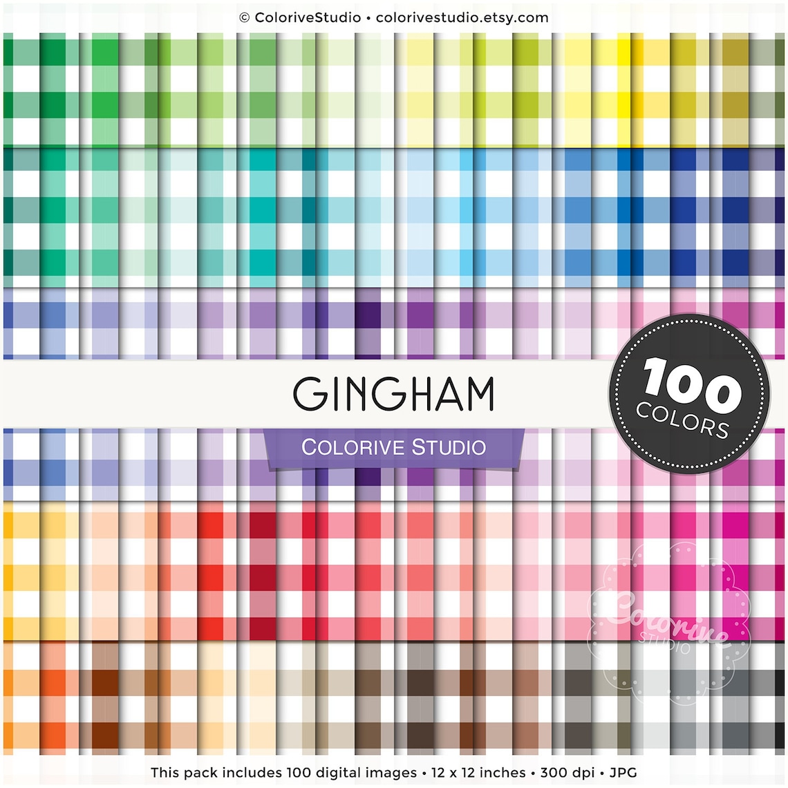 Gingham Digital Paper 100 Rainbow Colors Straight Horizontal - Etsy