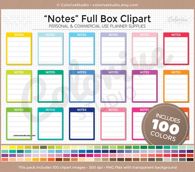 100 Notes Full Box Planner Clipart Memo Notes Box Eclp Erin | Etsy